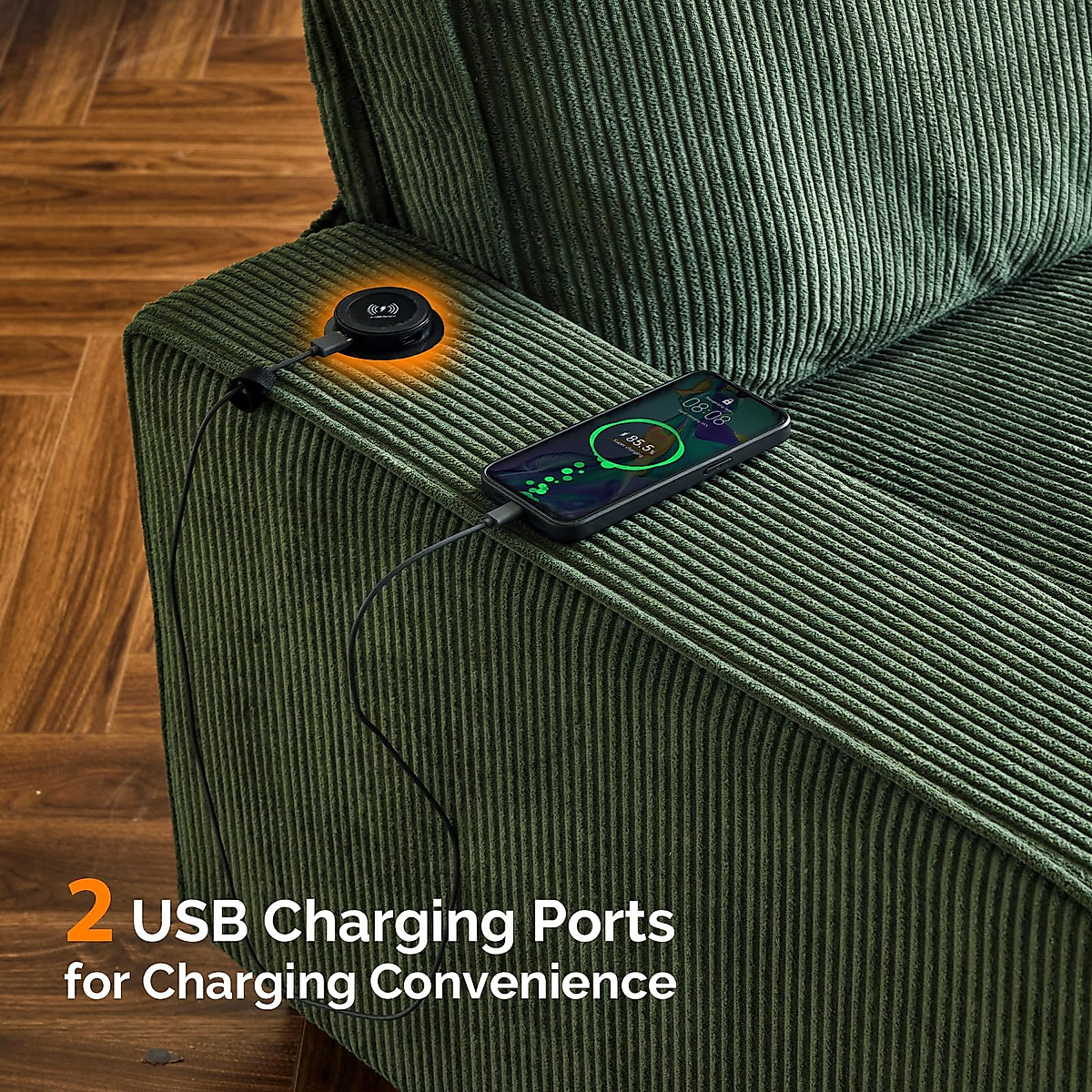 VINGLI Loveseat Sofa Couches for Living Room Green, 83" Big Comfy Sofa Couch Wide Armrest Couches with USB Charging Port Deep Seat Sofa Modern Couch Corduroy Sofa with 2 Throw Pillows