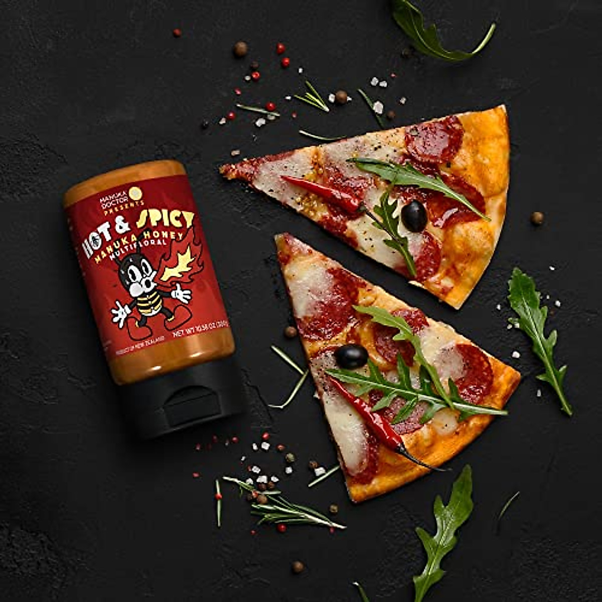 MANUKA DOCTOR - HOT HONEY - HOT & SPICY SQUEEZY Manuka Honey, 100% Pure New Zealand Honey infused with Chili Peppers for Buzzing Hot Flavor (10.58 oz)