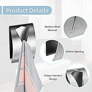 Ohiyoo Self Adhesive Towel Hook Holder Grabber 6 Pack, Stainless Steel Kitchen Dish Towel Hook Rack Wall Mount, Tea Towel Holder No Drilling Towel Hangers for Bathroom Kitchen (6 Pack, Silver)