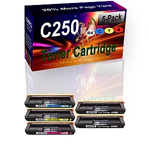 SINIYA 5-Pack (2BK+C+Y+M) Compatible High Yield C250(408348 408349 408351 408350) Printer Toner Cartridge use for Ricoh M C250FWB M C250 Printers