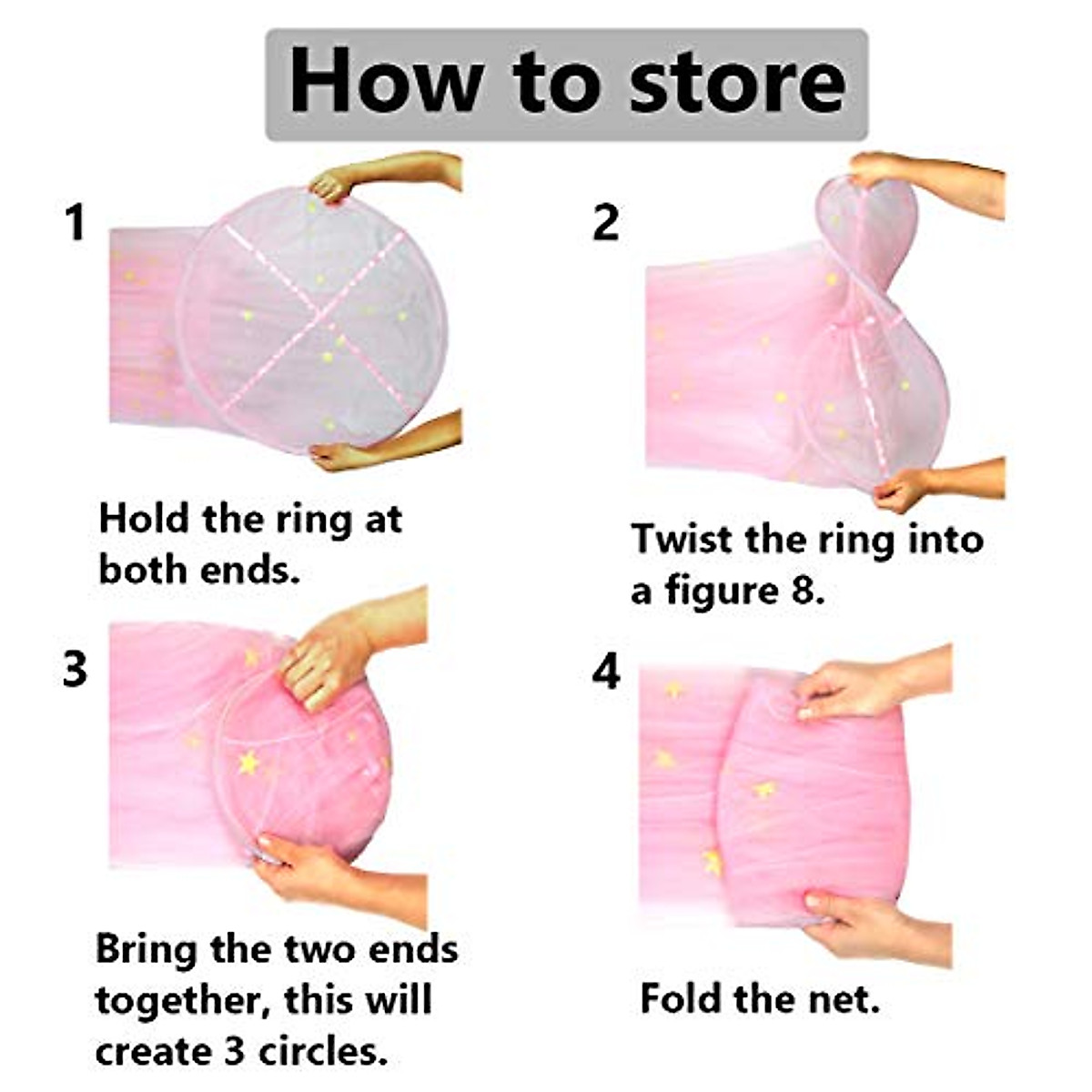 BCBYou Bed Canopy Mosquito Net with Fluorescent Stars Glow in Dark for Baby, Kids, and Adults, for Cover The Baby Crib, Kid Bed, Girls Bed Or Full Size Bed (Pink)