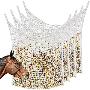 Riakrum 4 Pcs Hay Net White Slow Feed Hay Net Bag Hay Bags for Horses 35 x 31 Inch Horse Feed Bag Horse Feeding Supplies for Horse Feeder Full Day Feeding Horses Goat Stall Trailer