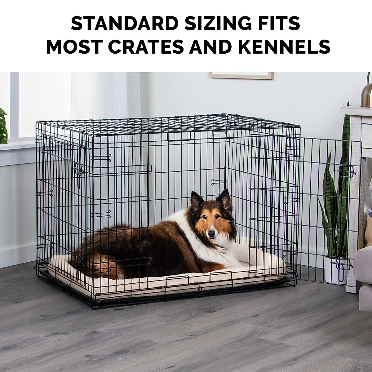 Furhaven Dog Bed for Medium/Small Dogs & Indoor Cats, 100% Washable, Sized to Fit Crates - Sherpa Fleece Bolster Crate Pad - Cream, Medium