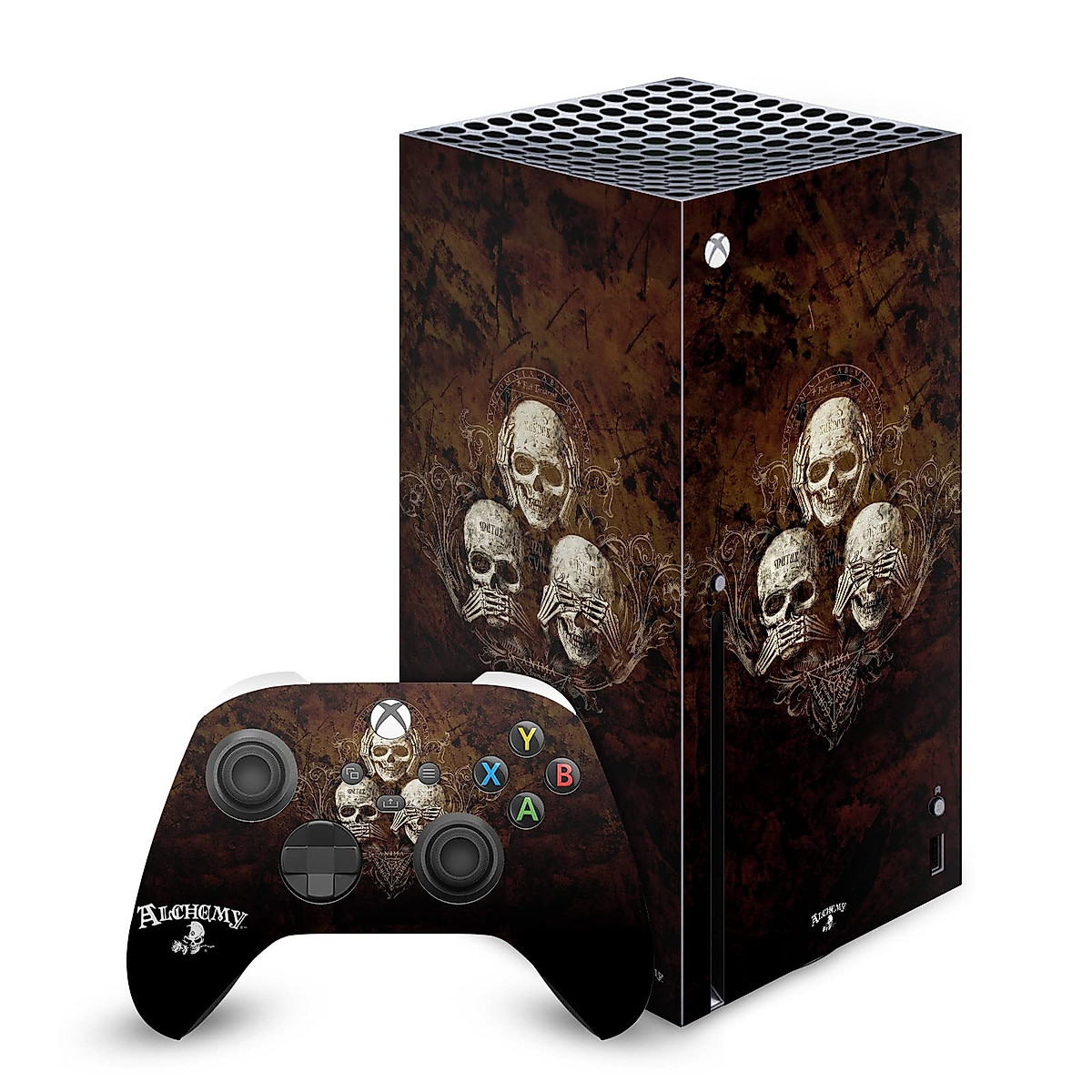 Head Case Designs Officially Licensed Alchemy Gothic No Evil Three Skull Gothic Vinyl Sticker Gaming Skin Decal Cover Compatible with Xbox Series X Console and Controller Bundle