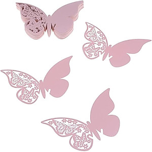 WarmShin 100 Pcs Butterfly Wine Glass Cards Name Place Cards Laser Cut Wine Cup Decoration Postcards Wedding Centerpieces Table Decoration (Pink&Purple)