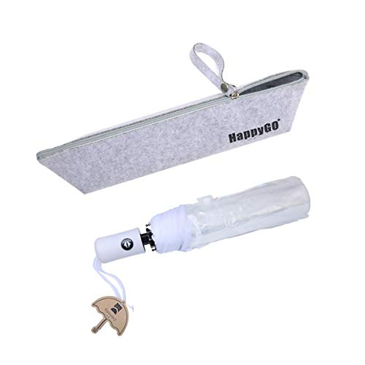 HappyGo Clear Umbrella,10 Ribs More Wind Resistant, Size 47''/120cm 1~2 People Available,Lengthening Handle 10cm,High Strength Fiberglass Ribs,Thick Umbrella Cloth,Auto Open Close, Travel Umbrella