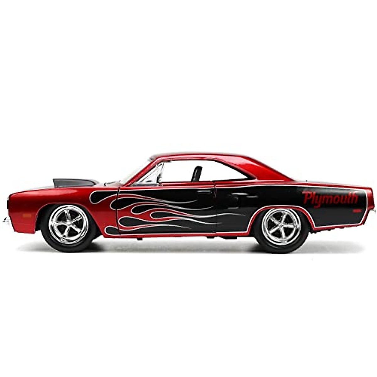 Jada Toys Big Time Muscle 1:24 1970 Plymouth Road Runner Die-cast Car Red/Black Flames, Toys for Kids and Adults
