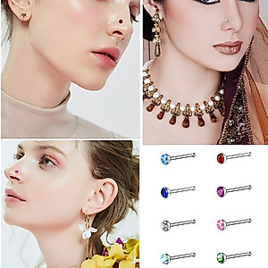 cnomg 2 Sets 120 pcs Stainless Steel Nose Ring Body Piercing Jewelry Nose Bone Stud Nose Hoop Crystal Hypoallergenic White+Multicolor