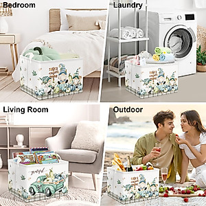 Clastyle Blue Pumpkin Gnome Thanksgiving Basket Harvest Buffalo Plaid Truck Maple Leaf Fall Gift Bin Farm Autumn Shelf Basket for Clothes Toy Book