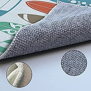 Summer Sport 3.3 ft Round Area Rug Microfiber Soft Circular Carpet Anti-Skid Non-Shedding Throw Rugs Decorative Circle Floor Mat for Home Decor Colorful Surf Board Tiled Geometric Style