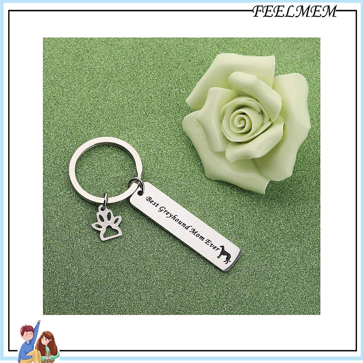 FEELMEM Dog Lover Gift Greyhound Mom Gift Best Greyhound Mom Ever Keychain Gift for Greyhound Owner Dog Mom Fur Mama Gift