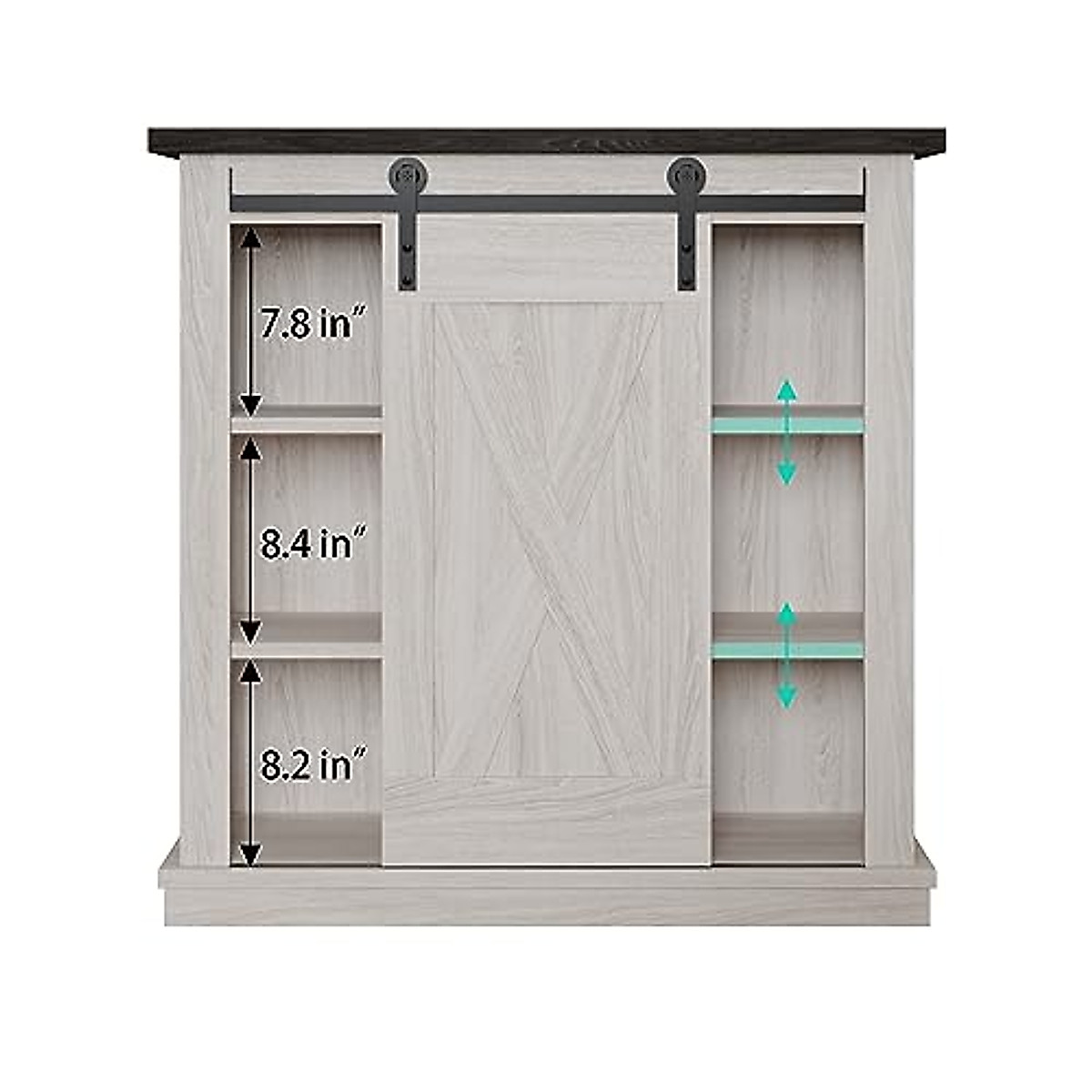OLD CAPTAIN 32" Farmhouse Coffee Bar, Wooden Coffee Bar Cabinet with Sliding Barn Door, Kitchen Storage Cabinet with Adjustable Storage Shelves for Kitchen, Dining, Living Room (White)