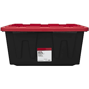 MioeDi 27 Gallon Stackable Snap Lid Plastic Storage Bin Container, Black with Red Lid, Set of 4, Black/Red