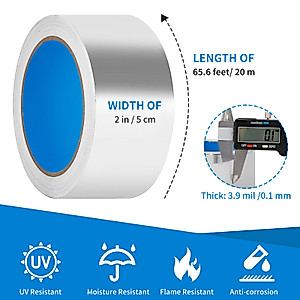 Thicker Silver Aluminum Foil Tape for Ductwork, 2-inch x 65 Feet, 3.9 mils High-Temperature Sealing & Patching, Heavy Duty HVAC Tape for Air Ducts Vents, Metal Repair, Exhaust Pipe, AC Dryer, Furnace