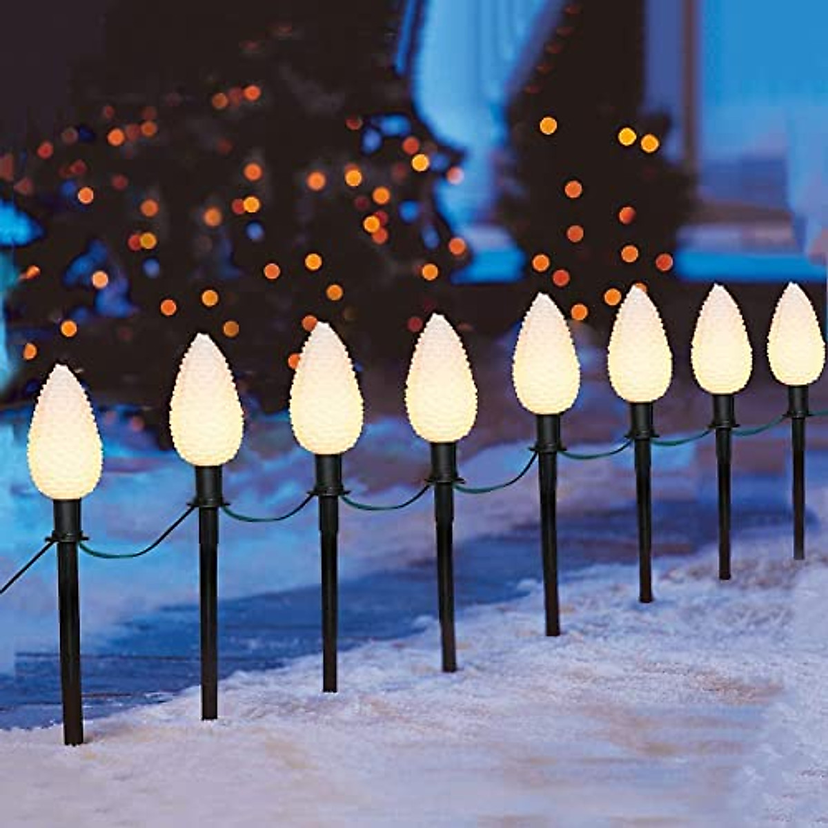 C9 Christmas LED Pinecone Pathway Stakes Lights, 2 Pack 7Ft Connectable String Lights with 8 Pinecone Driveway Markers Lights, Xmas Decorations Pathway Lights for Outdoor Garden Patio Walkway