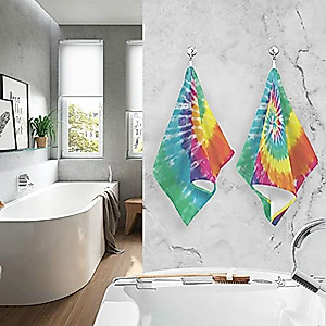ALAZA Tie Dye Rainbow Spiral Colorful Hand Towels for Bathroom 1OO% Cotton 2 pcs Face Towel 16 x 28 inch, Absorbent Soft & Skin-Friendly