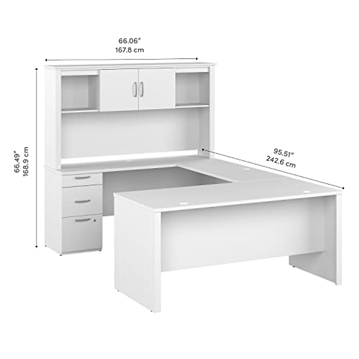 Bestar Logan U Shaped Desk with Hutch in Pure White, 65W