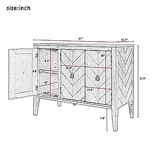 Knocbel Vintage Storage Cabinet with 3 Doors and Adjustable Shelf, Entry Hallway Foyer Console Table Buffet Sideboard Cupboard Coffee Bar, 99lbs Weight Capacity (Navy Blue)