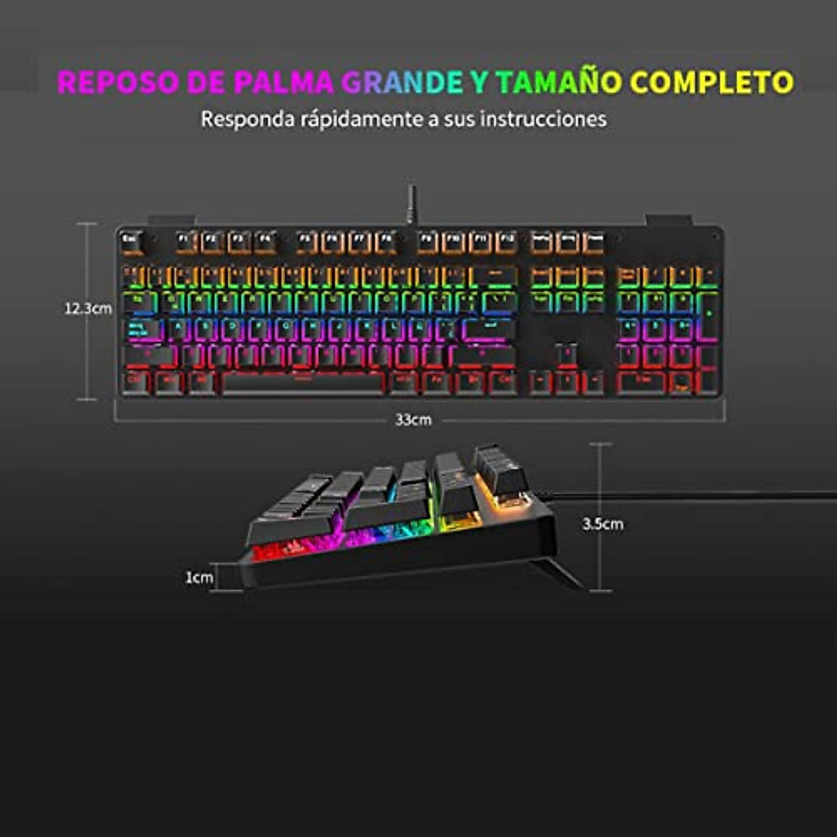 eboxer-1 Gaming Keyboard, USB Wired Keyboard with RGB Rainbow Backlit, 104 Keys Spanish Keyboard with Ñ and Blue Switch, Mechanical Keyboard for Desktop Notebook