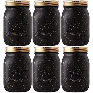 Claplante 6 Pack Glass Storage Jar, 16 oz Regular-Mouth Mason Jars with Metal Airtight Lids, Modern Design Food Storage Container, Kitchen Canisters, Food Storage Canister for Canning (Black