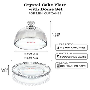 kanpura 7" Crystal Cake Plate with Dome, Cake Stand with Cover, Round Pattern Glass Serving Platter with Lid for Kitchen Dining Bakery Pastries Display, Party, Entertaining, Dishwasher Safe(Clear)