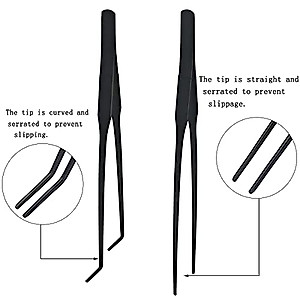 2 Pcs Feeding Tongs, Aquarium Tweezers Stainless Steel Straight and Curved Tweezers Set 27cm/10.6 inches Aquascaping Tools for Hold Worms, Reptiles, Lizards, Bearded Dragon (Black)