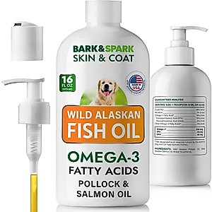 BARK&SPARK Fish Oil for Dogs & Cats - Natural Omega-3 - Skin & Coat Support - Liquid Food Supplement for Pets - Natural EPA + DHA Fatty Acids for Joint Function, Immune & Heart Health 15oz - Anchovy