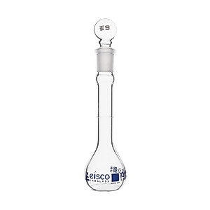 EISCO Volumetric Flask, 10ml - Class A, ASTM Tolerance ±0.020 ml Glass Stopper Single, Blue Graduation- Eisco Labs