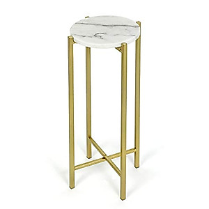 Urban Shop White Marble Collapsible Side Accent Drink Table with Gold Metal Legs, ‎8.5 in x 8.5 in x 22.5 in