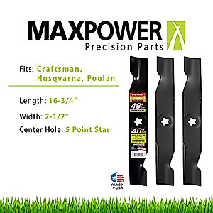 3 Blade Set for Many 48 in. Cut Craftsman, Husqvarna, Poulan Mowers Replaces OEM #'s 173920, 180054, PP24005, 532180054