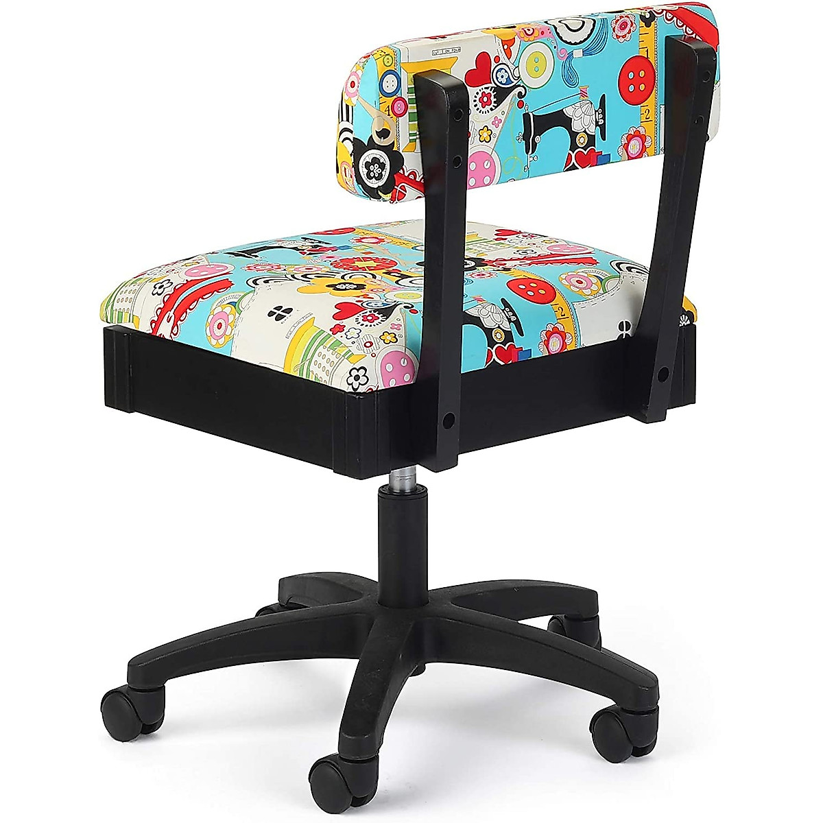 Arrow Sewing H6880 Adjustable Height Hydraulic Sewing and Craft Chair with Under Seat Storage and Printed Fabric, SEW Now SEW Wow Print
