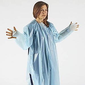 hand2mind Polyethylene, Level 1, Disposable, Non-Surgical Isolation Gowns, Blue, Bag of 15
