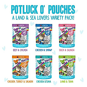 B.F.F. Omg - Best Feline Friend Oh My Gravy!, Variety Pack, Potluck O' Pouches, Wet Cat Food By Weruva, 2.8Oz Pouches (Pack Of 12)