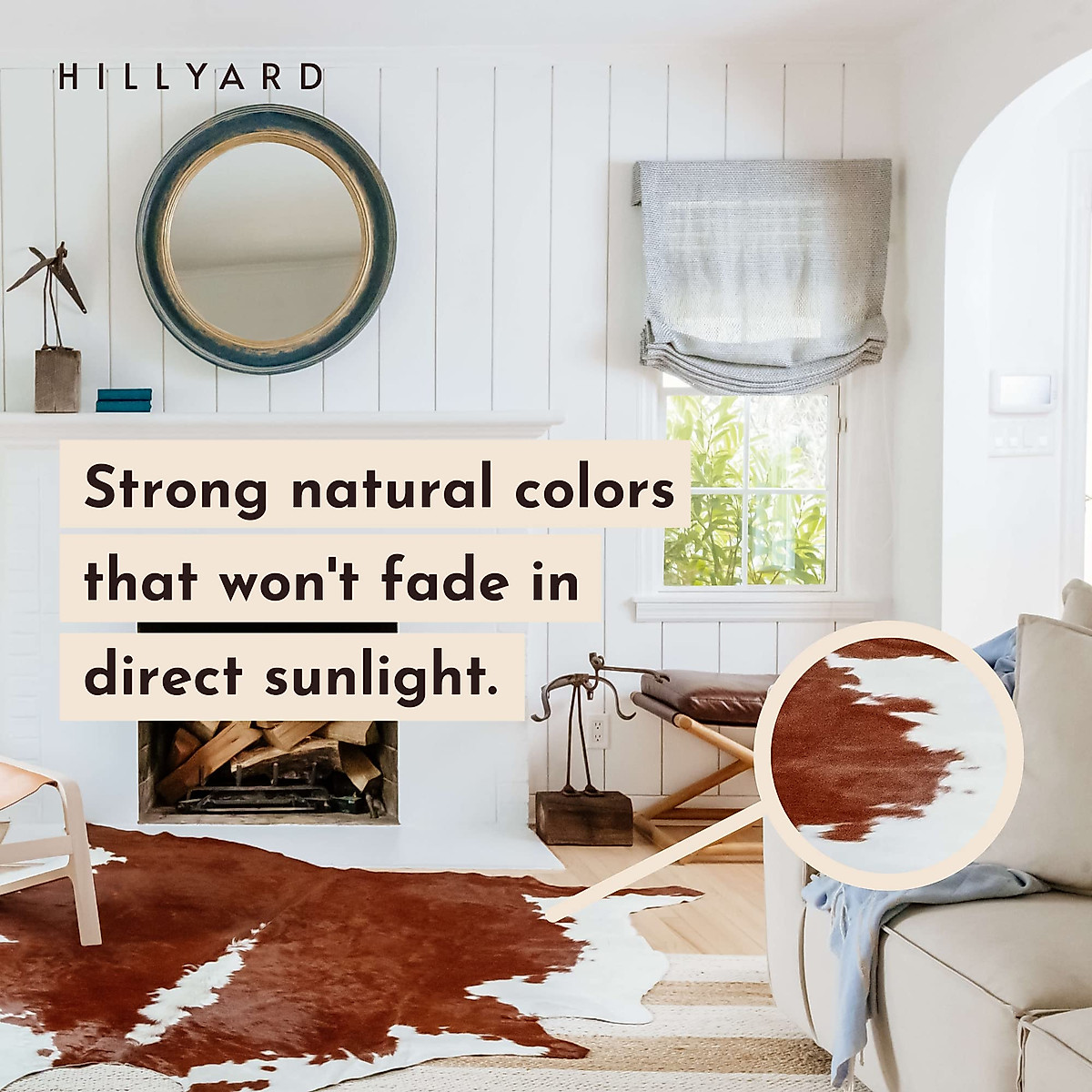 Hillyard Cowhide Rug Brown and White Real Handcrafted Grade A Natural Cowhide Rug - Sustainably Sourced and Lasts Longer - Extra Large Cut 7.5 x 6.5 ft