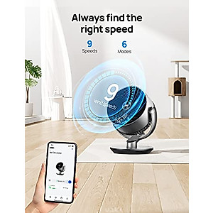 Dreo Smart Fans for Bedroom, 11 Inch, 25dB Quiet DC Room Fan with Remote, 120°+90° Oscillating Fan, 6 Modes, 9 Speeds, 12H Timer,Works Alexa/Google/WiFi/Voice Control, Silver, Oversize (DR-HAF004S)