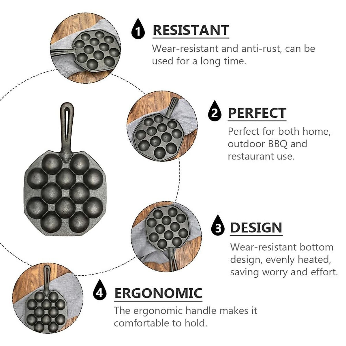 DOITOOL 2 Pcs Cast Iron Takoyaki Pan,12 Hole Heavy Duty Takoyaki Grill Pan,Non-Stick Takoyaki Maker Mold Skillet Baking Tray Octopus Meatball Maker