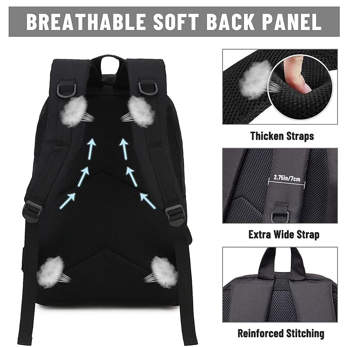 VASCHY Backpack for Men Women, Water-Resistant School Backpack Bookbag Schoolbag Casual Daypack Work Black