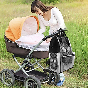 Monotone Timber Wolf Face Diaper Bag Backpack Multi Function Nappy Bag Large Capacity Mommy Backpack Organizer for Baby Care Baby Bag for Mom and Dad