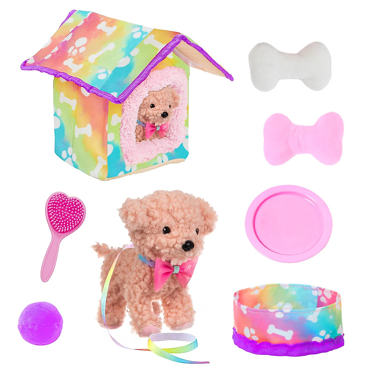 DOTVOSY American 18 Inch Doll's Clothes and Accessories Pets Dog Play Sets for 18" Doll Included Dress,Pets Dog,pet Nest, Toy Ball, Hair Comb