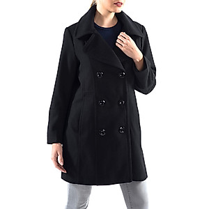 Alpine Swiss Norah Women’s Wool Blend Peacoat Runs Large – Double-Breasted Jacket with Flattering Fit Black XL