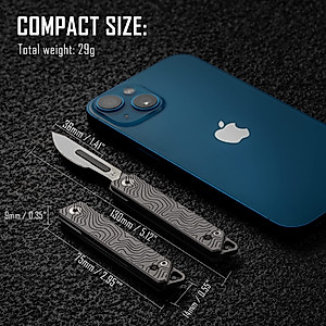 KeyUnity KK02 Titanium Flipper Pocket Knife, Quick Open Keychain Folding Knife with #24 Replaceable Blades for Everyday Carry (Suminagashi Pattern)