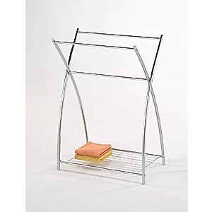 RAAMZO Chrome Finish Towel Bathroom Rack Stand with 3 Bars and Bottom Shelf