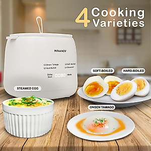 MINANOV Egg Maker - Electric Egg Cooker With Auto Shut Off And Alarm- Egg Maker Machine for Hard Boiled, Soft Boiled, Steamed Egg, Onsen Tamago - Smart Egg Cooker for Home,Kitchen, RV,Camping
