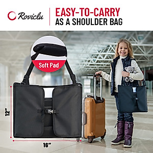 ROVICLU Car Seat Travel Tray for Kids - Carseat Trays Accessories, Toddler Activity Table, Road Trip Essentials - Shoulder Strap Pad, Erasable Board, Smartphone/Table Stand.