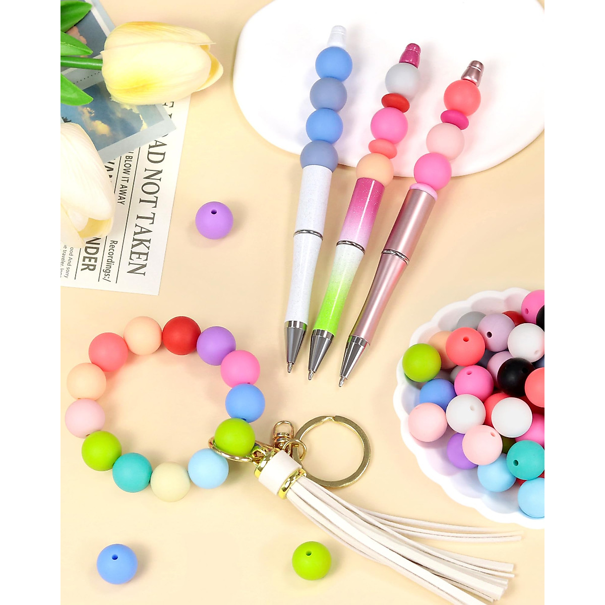 120PCS FIVEIZERO Silicone Beads, 20 Colors 14,15mm Silicone Beads Focal Beads Rubber Round Beads Mixed Color Silicone Beads Bulk for DIY and Keychain Accessories Silicone Beads Crafts Making