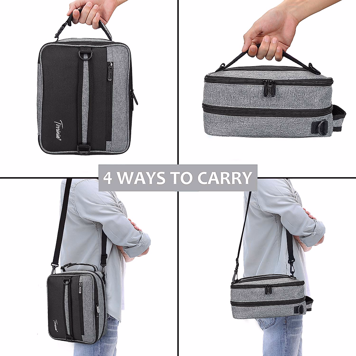 Expandable Insulated Lunch Bag, Leakproof Flat Lunch Cooler Tote with Shoulder Strap for Men and Women, Suitable for Work & Office by Tirrinia, Dark Grey