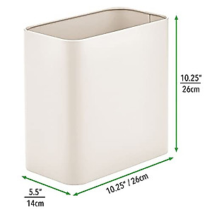 mDesign Small Metal 2.4 Gallon Trash Can Wastebasket Garbage Bin for Bathroom - Mini Slim Rubbish Waste Bin Trashcans for Master or Guest Bath, Bedroom, Garage, Laundry Room, or Playroom, Cream