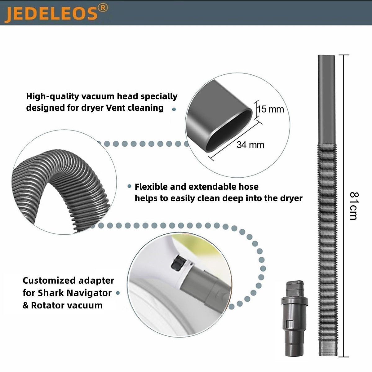 JEDELEOS Dryer Vent Cleaner Kit for Shark Navigator & Rotator NV350 NV351 NV352 NV353 NV360 NV500 NV501 NV752 NV751 Series Vacuum Attachment Flexible Crevice Tool Dryer Vent Lint Remover