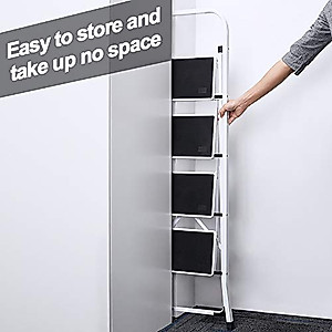 Delxo 4 Step Ladder Folding Step Stool, Heavy-Duty Sturdy Safety Tall Step Ladder Outdoor with Handrail Wide Pedal,White Lightweight Collapsible 4-Feet Step Stool Ladder for Adults Home Kitchen Indoor