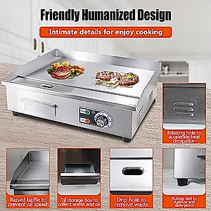 ExGizmo 22" Commercial Electric Griddle,Electric Countertop Flat Top Griddle,110V 1600W Electric Flat Top Grill,Non-Stick Restaurant Teppanyaki Stainless Steel Grill,Adjustable Temperature Control